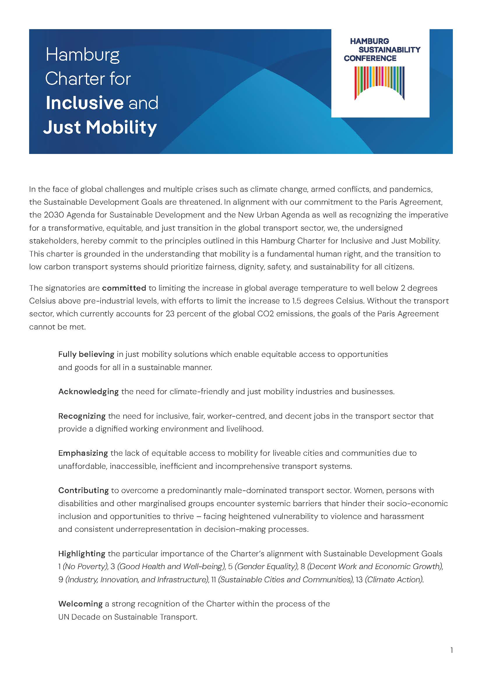 Hamburg Charter for Inclusive and Just Mobility